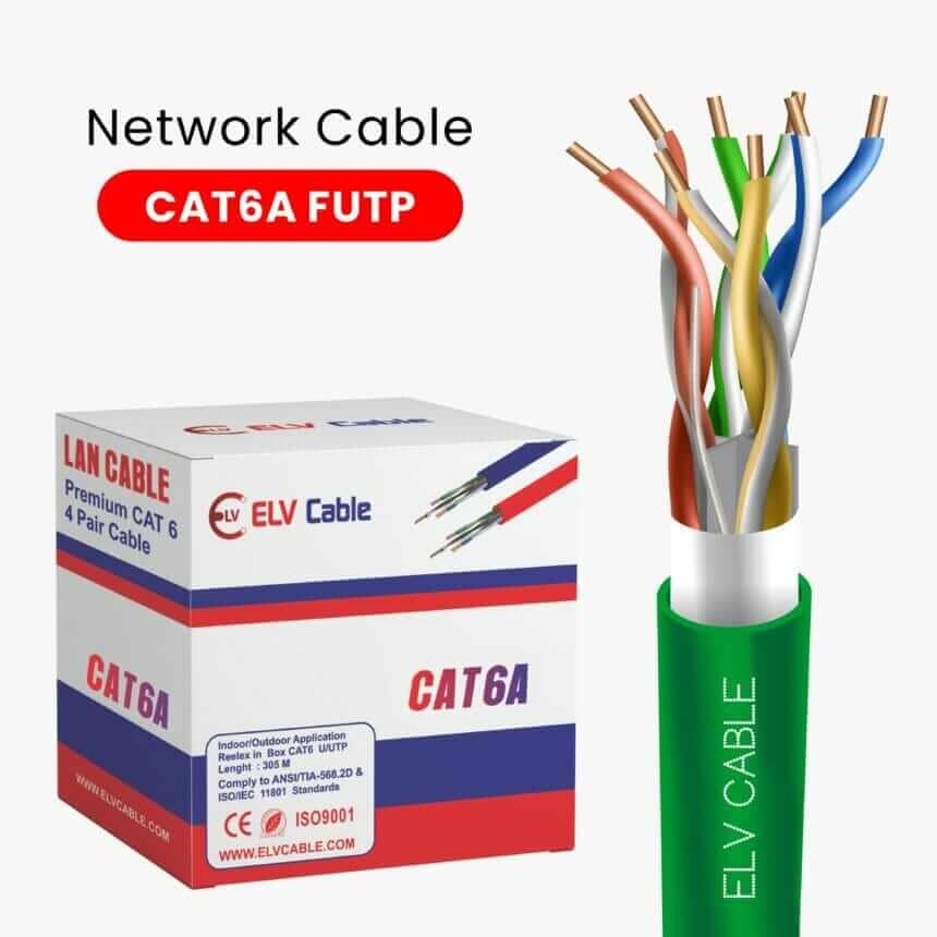 Flat Cable 23awg 4pair Cat6a F-Utp Green Color - ELV Cables
