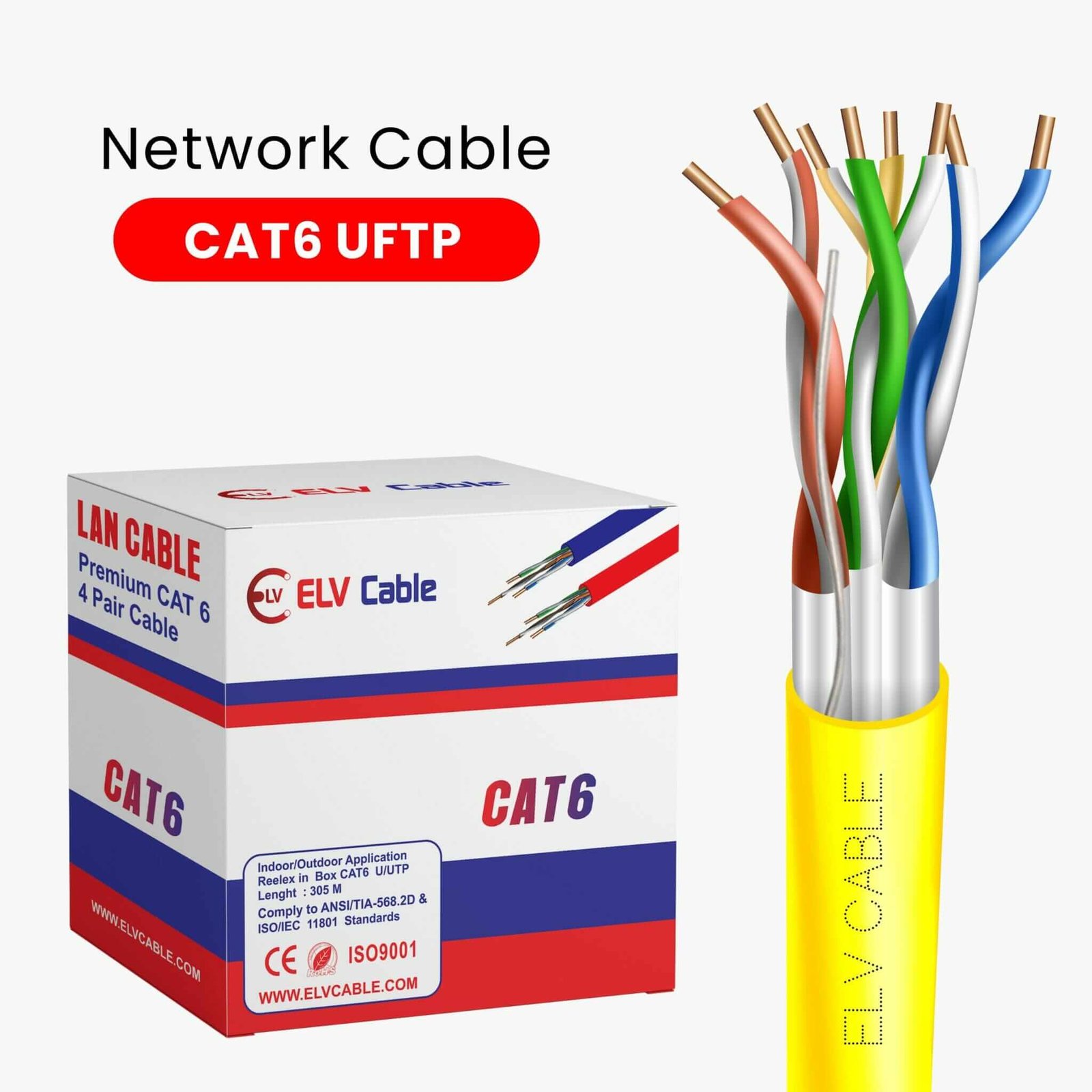 best Cat6 U/Ftp Yellow 23 awg 4 pair 305M - ELV Cables UAE